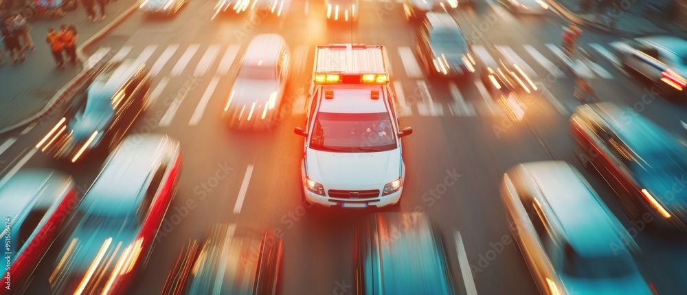 Urgent EMS Driver Navigating Crowded Intersection with Real-Time Alerts ...