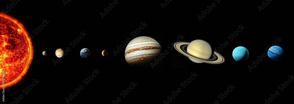 The solar system with the sun and the eight planets arranged in order ...