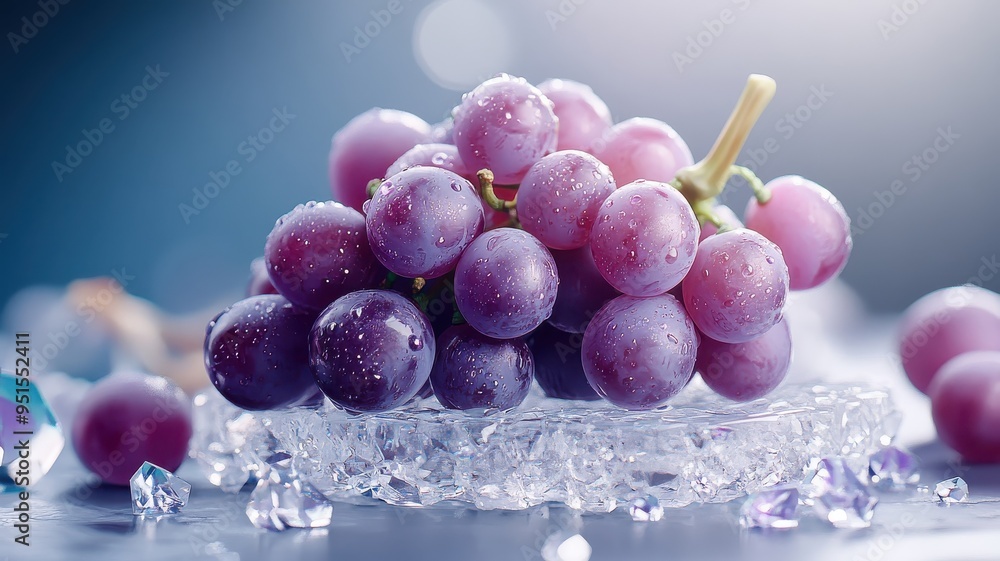 Grapes displayed on a crystal podium surrounded by sparkling gemstones ...