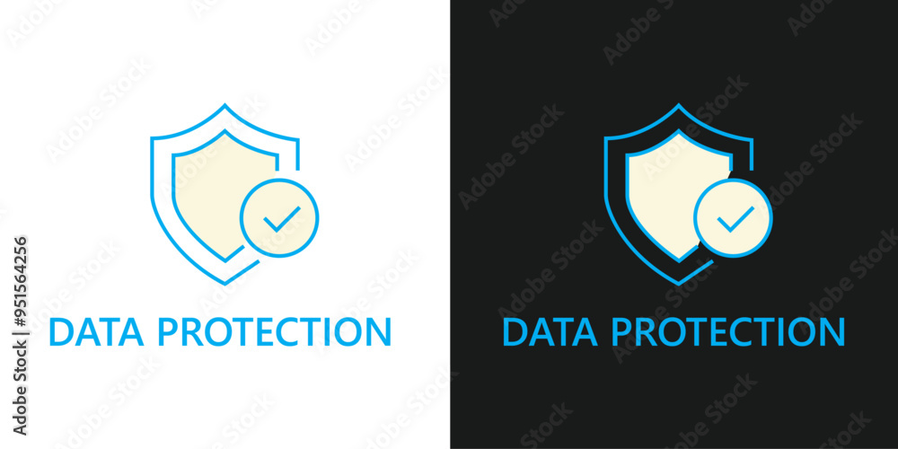 Data Protection Flat vector illustration Shield icon with checkmark ...