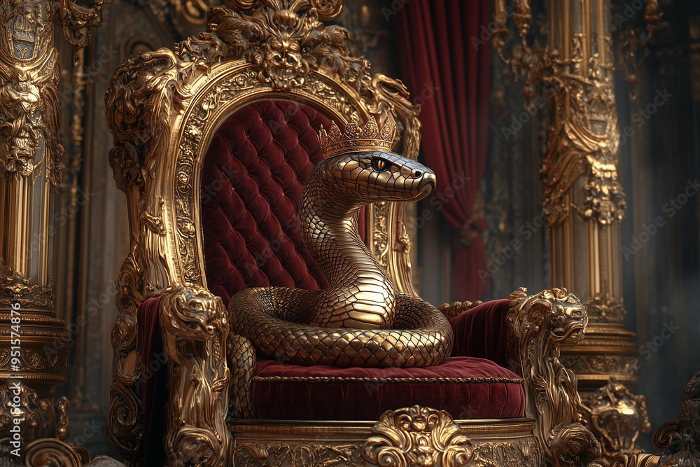 King of Golden Cobra wearing golden crown sitting on a grand ornate ...