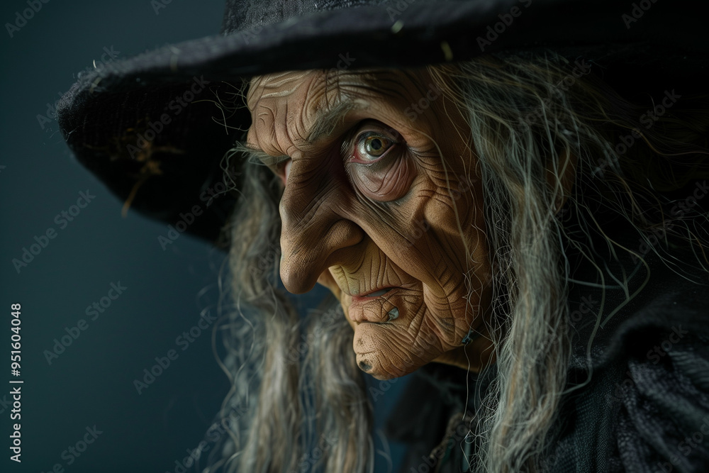 Ugly Wicked Witch with a Wrinkled Face and Horrible Nose, Using Dark Magic to Gain Evil Power ...