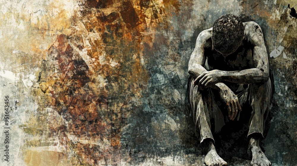 Abstract representation of a homeless figure, highlighting both the ...