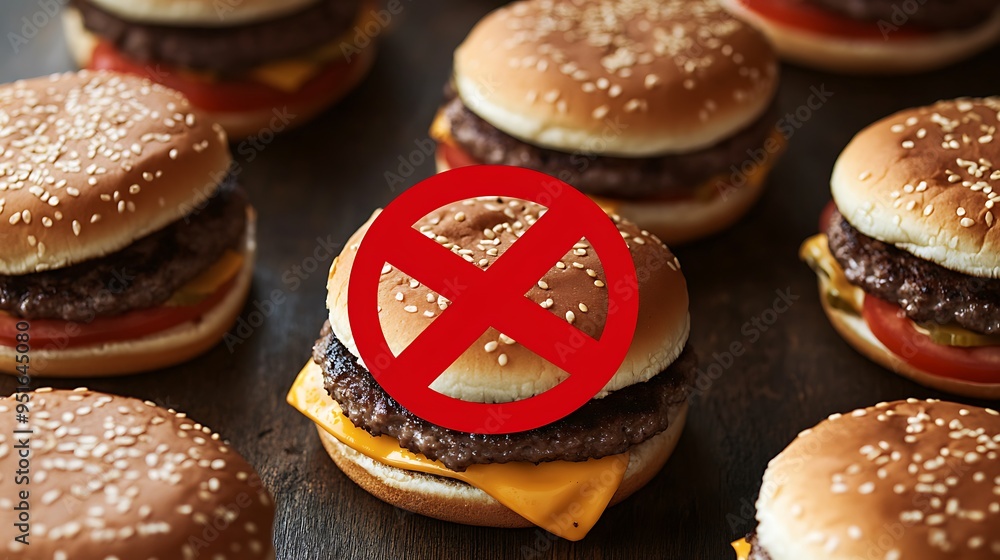 Anti-Burger Symbol - Red Crossed-Out Circle Protest Sign on Pile of ...