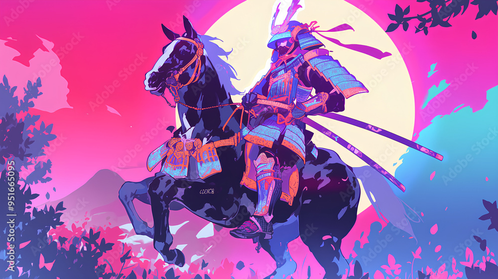 Cute horse wearing Japanese samurai armor, cool poses, cute kawaii ...