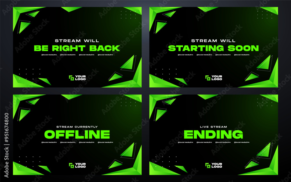 Vektor Green and black Twitch stream overlay pack, offline, starting ...