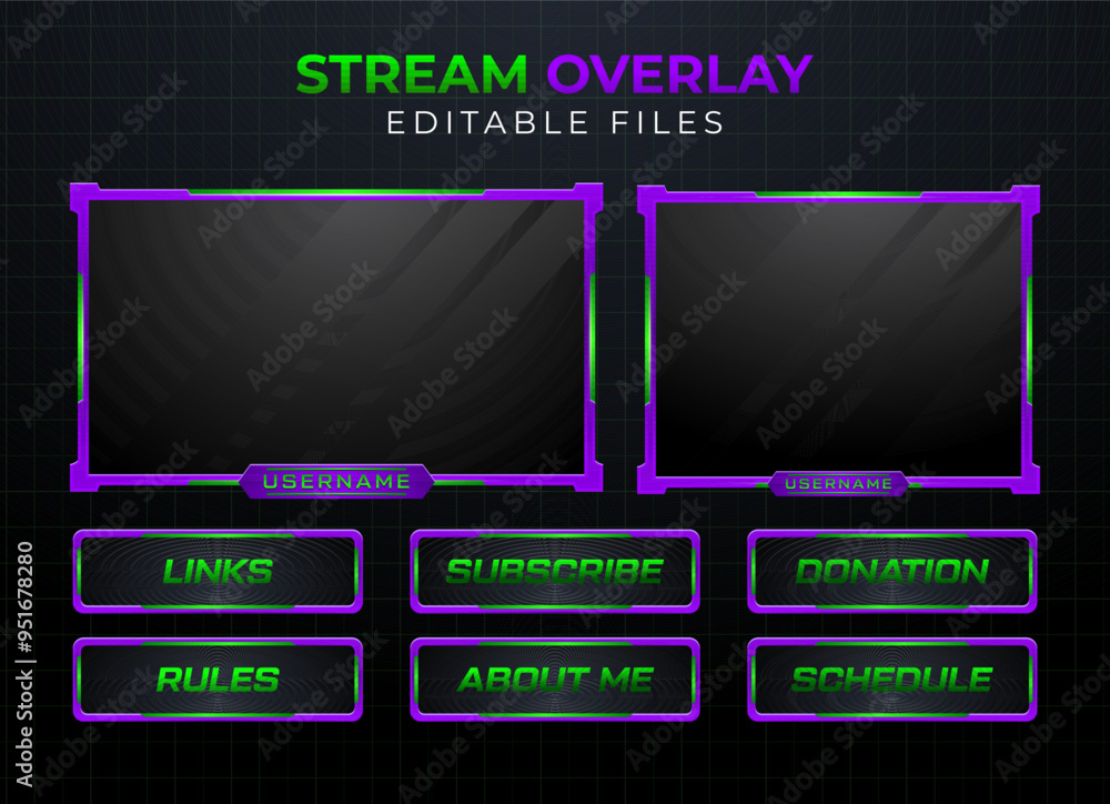 Editable Stream Overlay Template Design with Purple and Green Neon ...