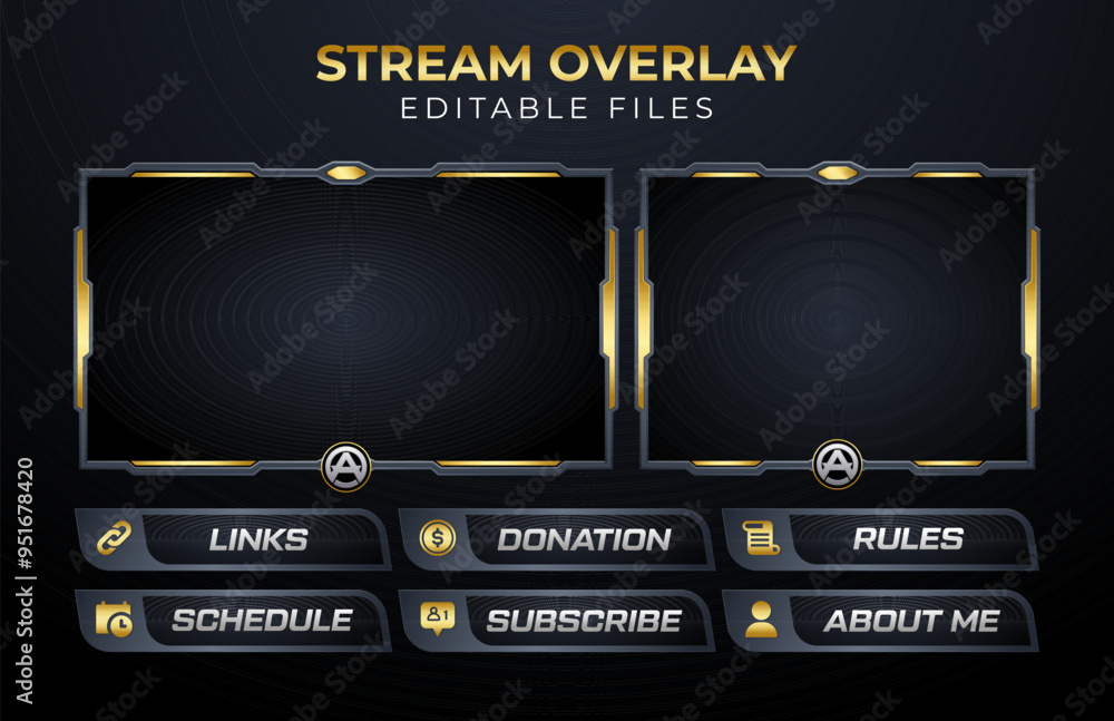 Editable Stream Overlay Template with Gold and Black Theme Stock Vector ...