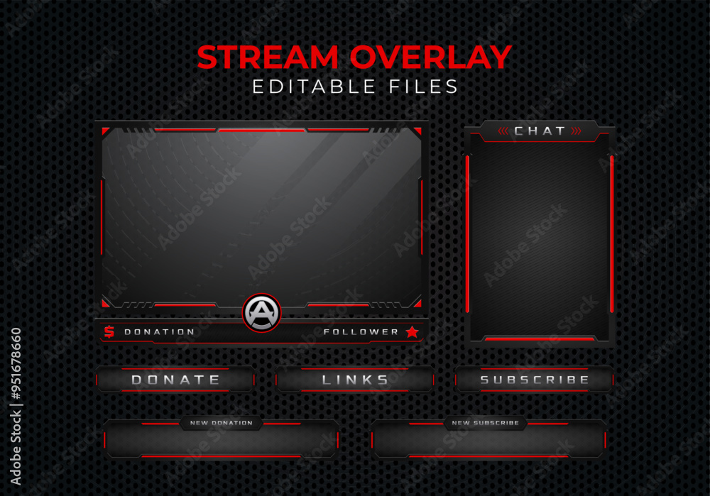 Gaming Stream Overlay Template with Red and Black Color Scheme Stock ...