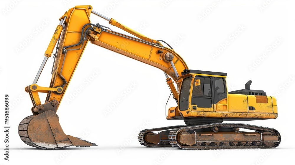 powerful excavator in action pose isolated on pure white background ...