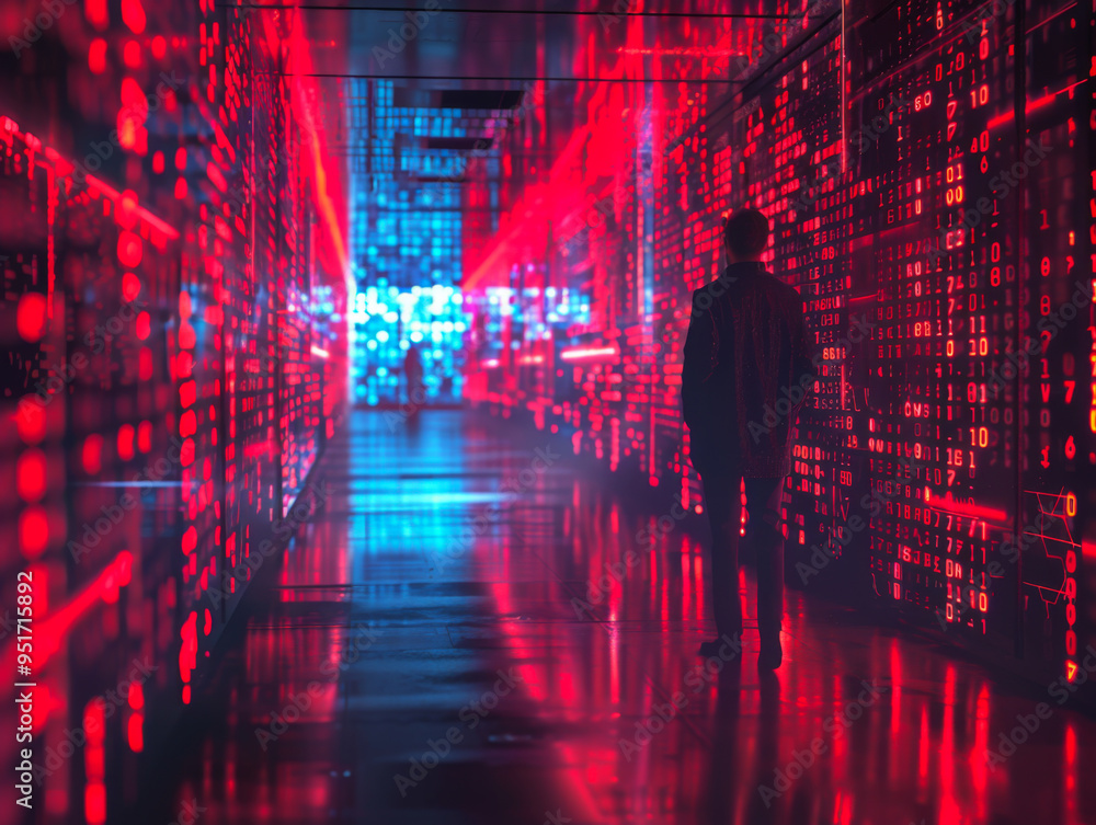 Hacker in the hood, hacker attack, silhouette of the man, mixed media. The concept of a sudden ...