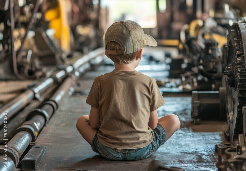 Back view of a factory, depicting child labor and inequality, created ...