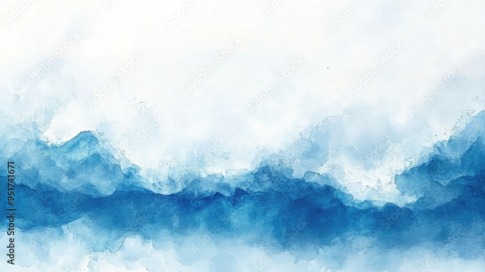 Winter ocean waves watercolor, white snow abstract background Stock ...