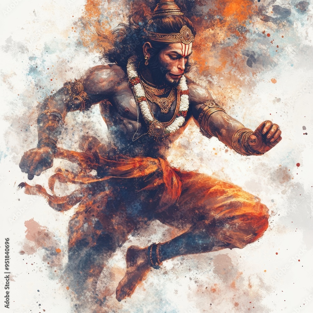Divine Leap: AI-Generated Watercolor of Hanuman's Mighty Stride ...