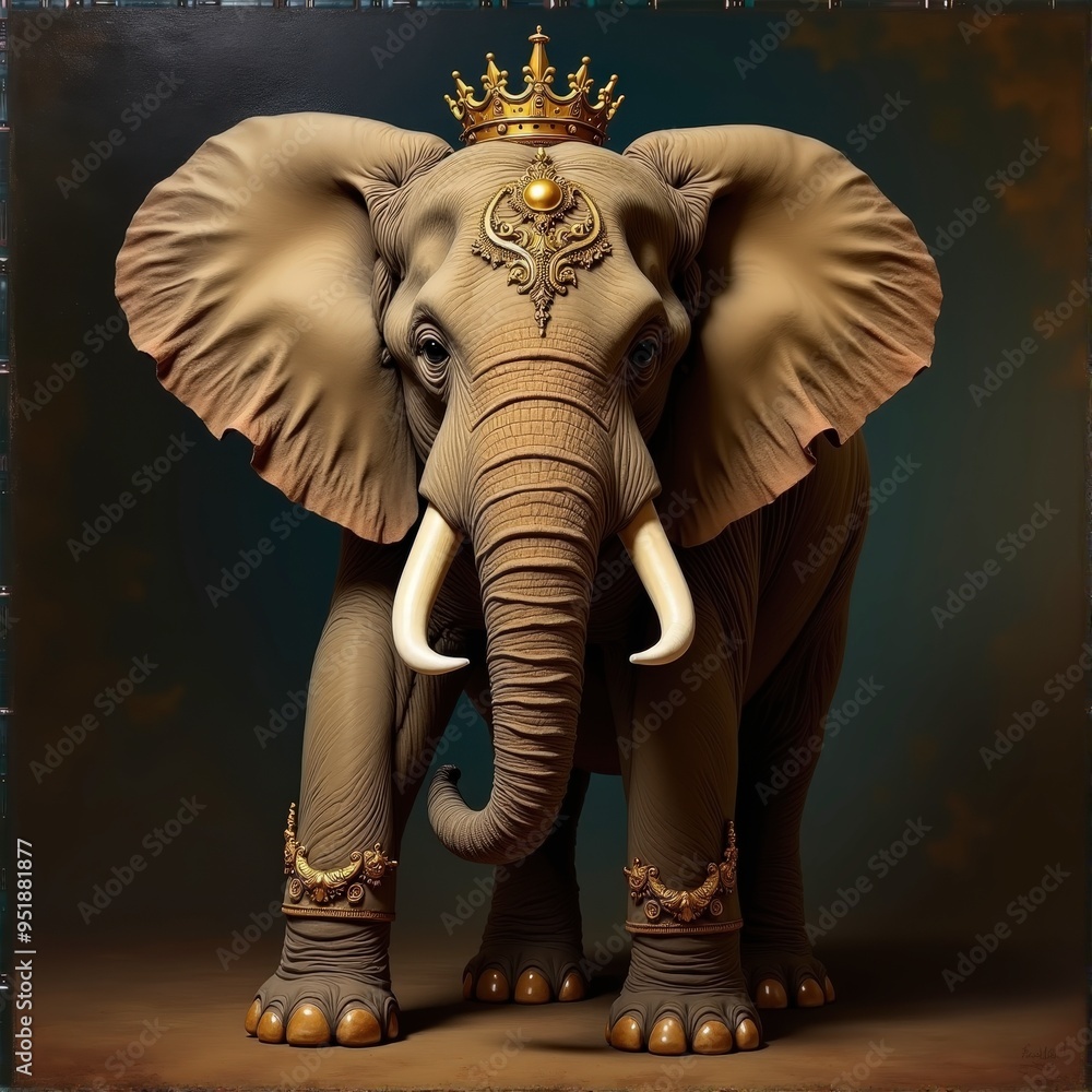 Baroque-style painting of an elephant with elaborate ornate details ...