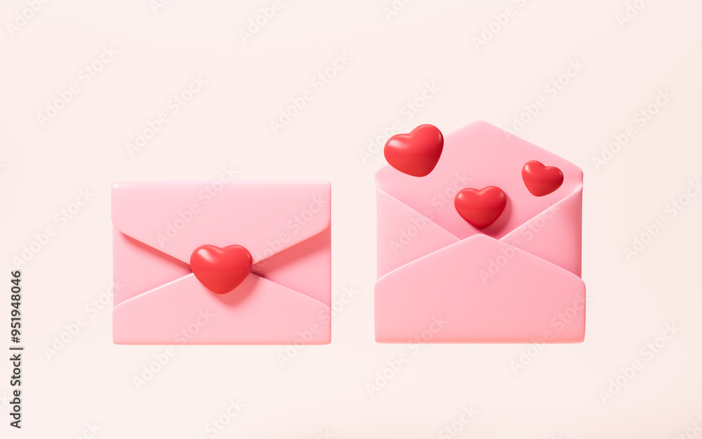 Cartoon pink love letters in the pink background, 3d rendering. Stock ...