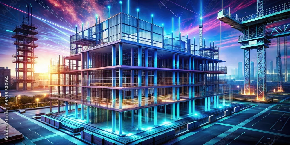 innovative futuristic neonlit virtual reality construction site digital ...