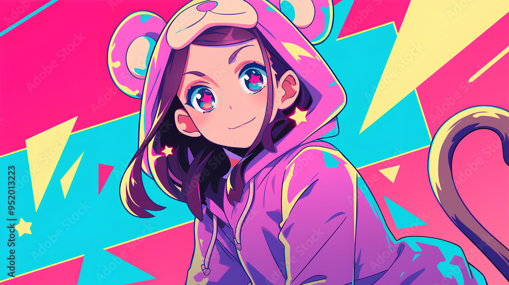 cute monkey character wearing anime onesie costume, anime style, cute ...
