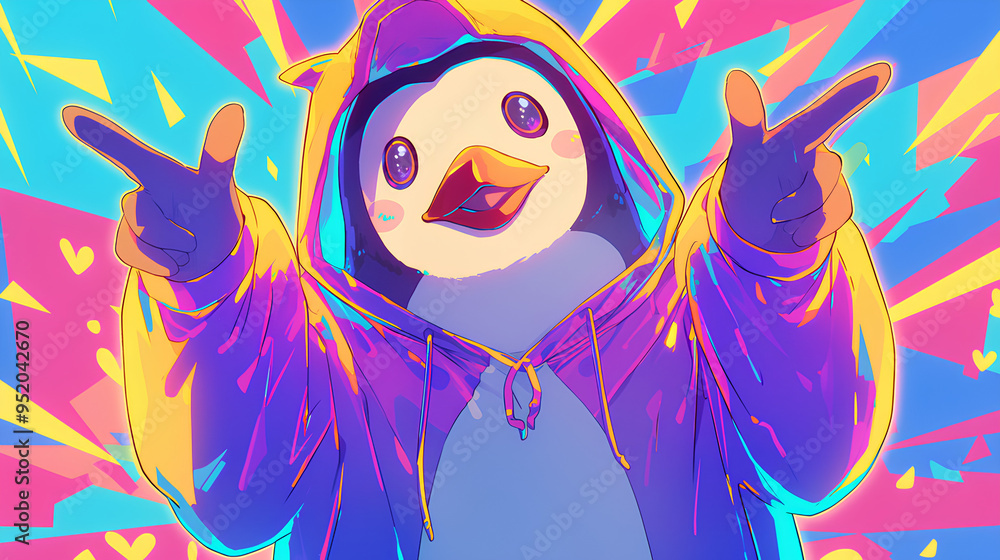 cute penguin character wearing anime onesie costume, anime style, cute ...