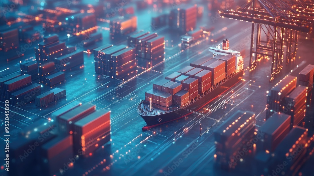 Smart logistics and transportation systems. Container cargo ship and ...