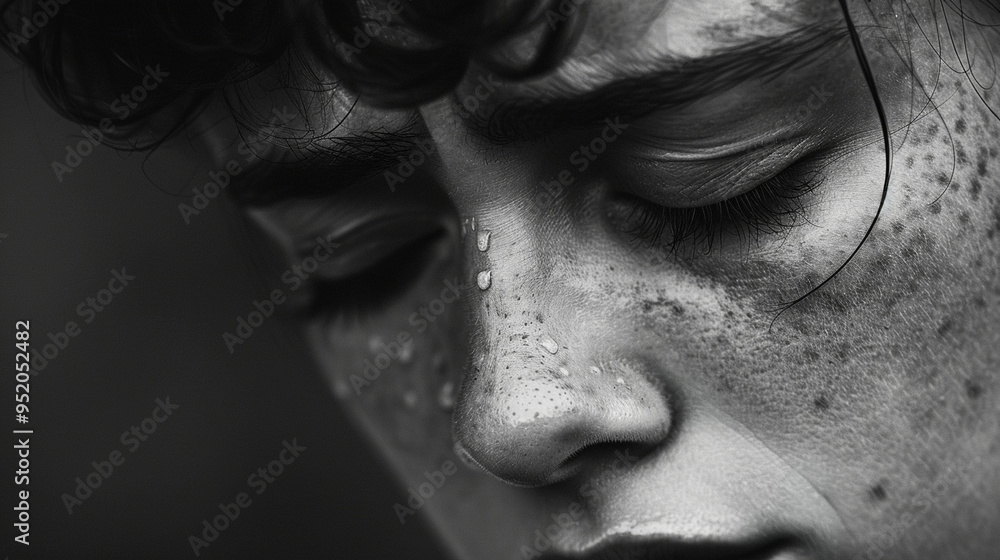 Close-up of a personâ s face with tears rolling down their cheeks ...