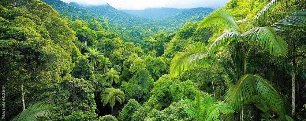 Vibrant layers of Amazon rainforest canopy with diverse flora and fauna ...