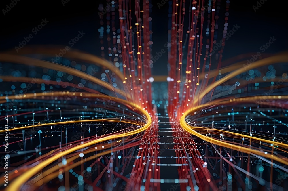 A mesmerizing abstract scene of quantum bits and entangled particles ...