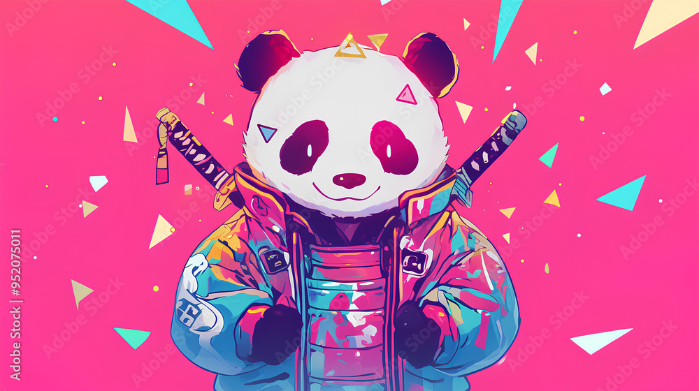 Cute panda wearing Japanese samurai armor, cool poses, cute kawaii ...