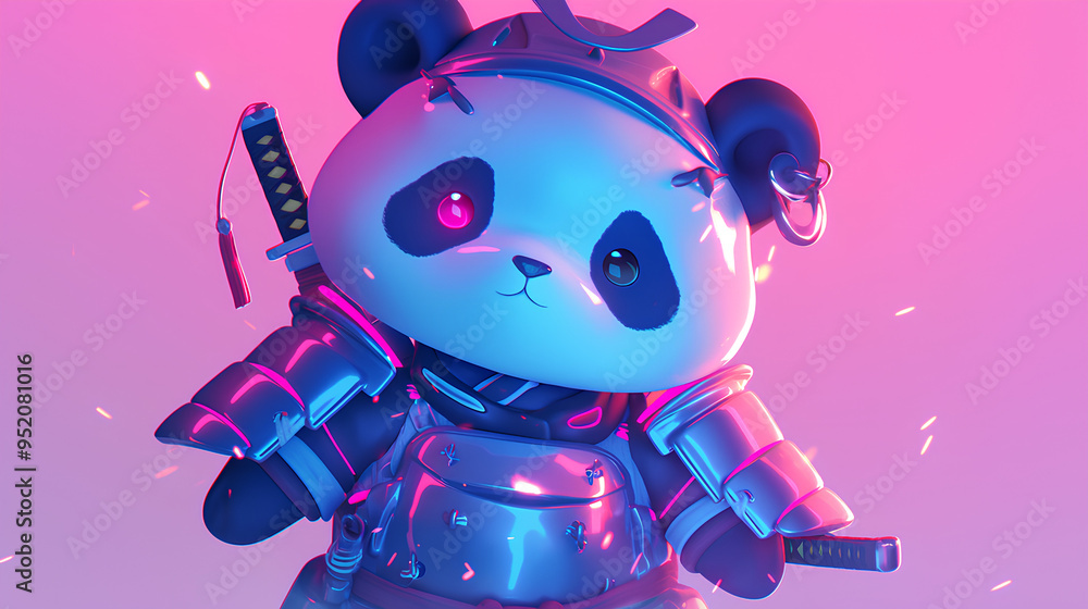 Cute panda wearing Japanese samurai armor, cool poses, cute kawaii ...