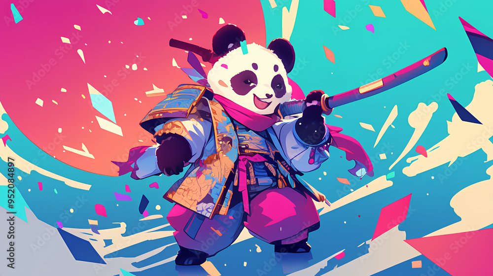 Cute panda wearing Japanese samurai armor, cool poses, cute kawaii ...