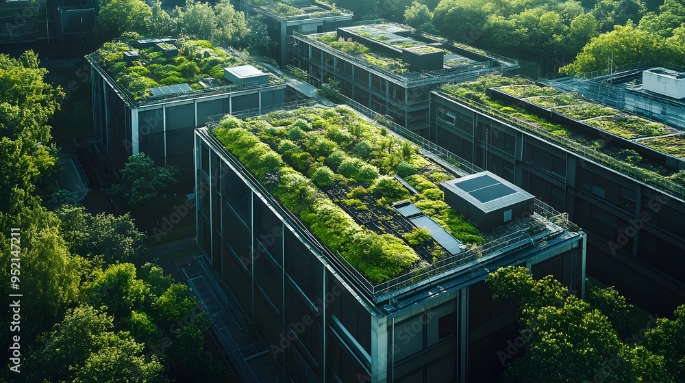 Innovative data center featuring a green roof covered in thriving ...