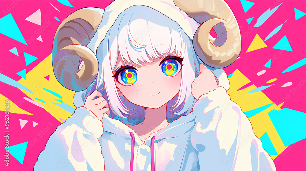 cute sheep character wearing anime onesie costume, anime style, cute ...