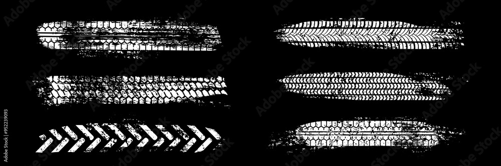 Tire tracks. Car, bike, motorcycle tyre marks with grunge effect set ...