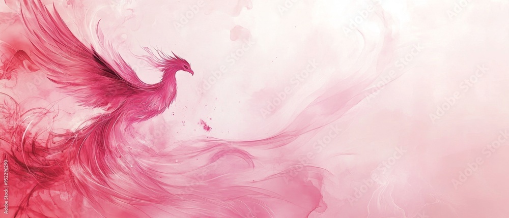 Soft pink cover with an artistic, flowing phoenix pattern in the left ...