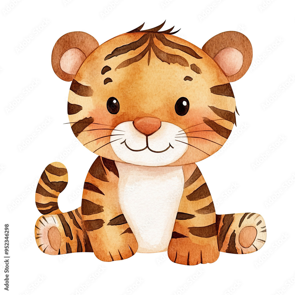 A cute baby tiger watercolor clipart, perfect for nursery, isolated on ...
