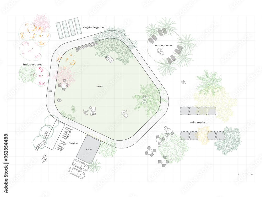 Architectural Drawings, people plan vector in park out door ...