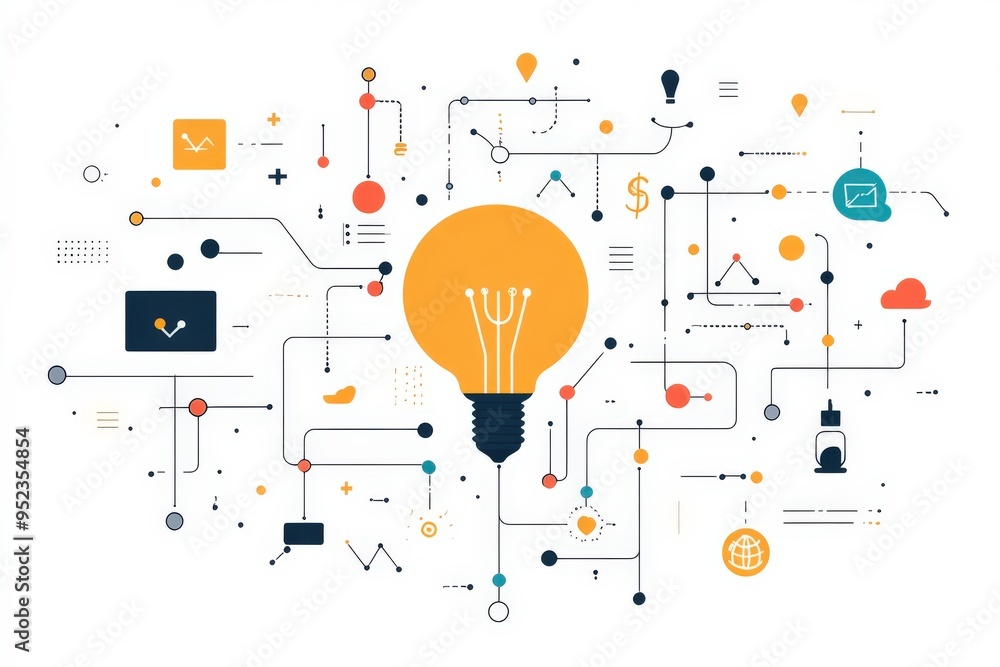 Mind map with central idea, simple forms, minimal flat design ...