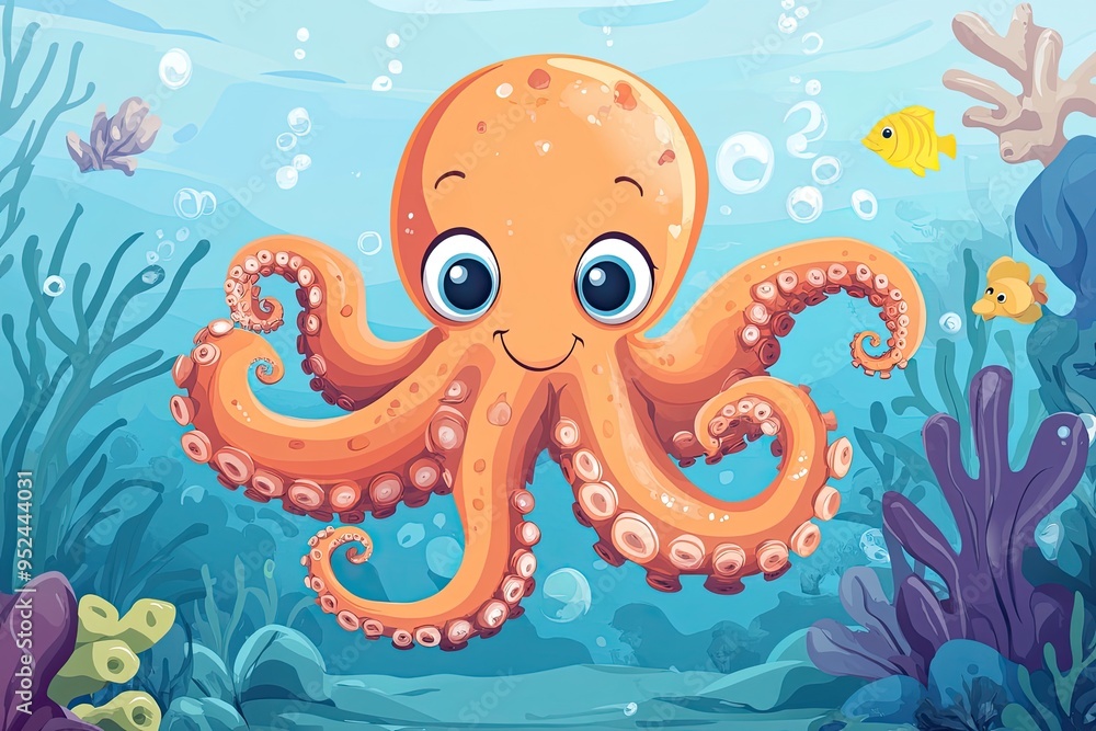 Cute cartoon octopus and baby characters sea creatures, cartoon vector ...