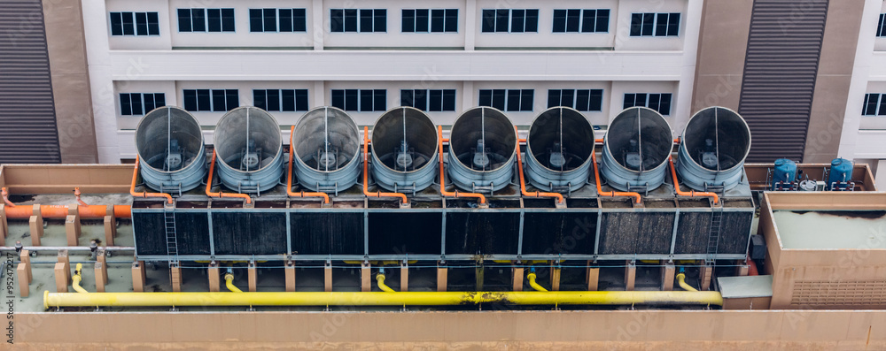 Cooling towers in data center building. Air conditioning cooling towers ...