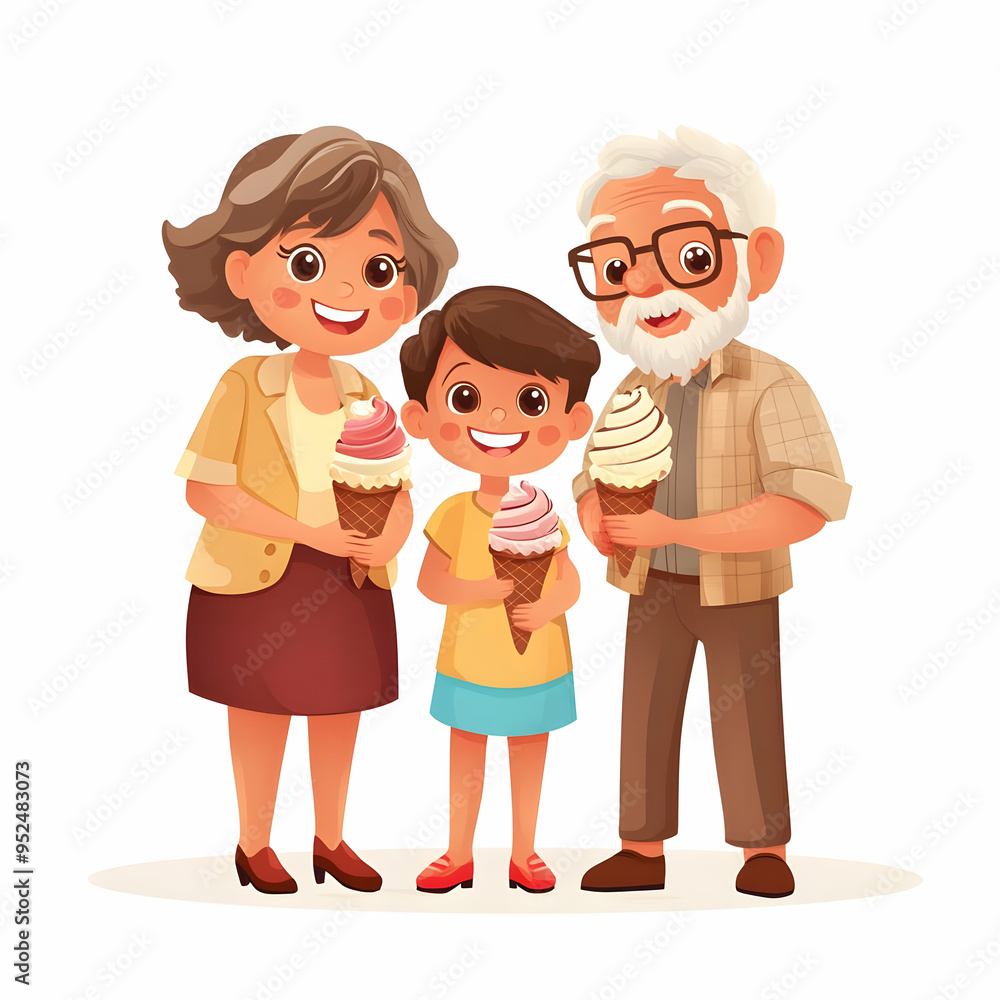 Grandparents and Grandchildren Sharing Ice Cream concept as A candid ...