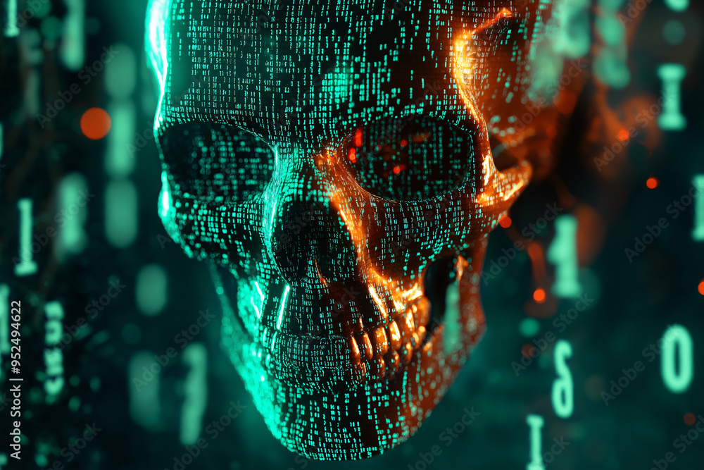Digital Skull Representing Cybersecurity Threat - Visualizing the ...