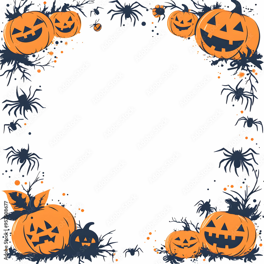 Flat Pumpkin and Spider Border with Creepy Text concept as A creepy ...