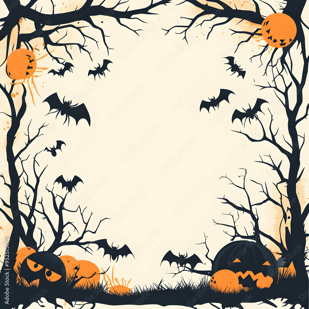 Flat Spider and Bat Border with Creepy Crawl Text concept as A creepy ...