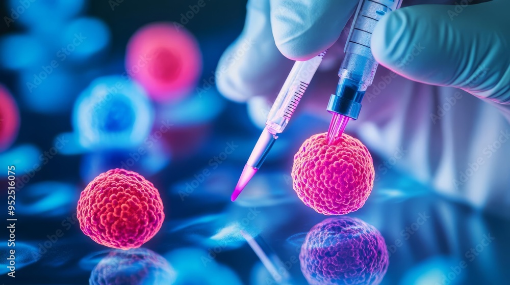 Scientist staining cells with dyes to observe structural components ...