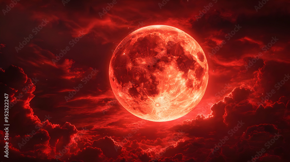 3D Glossy Blood Moon Background with Clouds concept as A glossy ...
