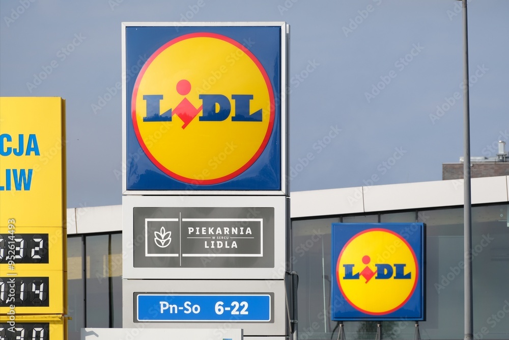 Kowale, Poland - 18 August 2024: Logo of Lidl - one of the largest ...