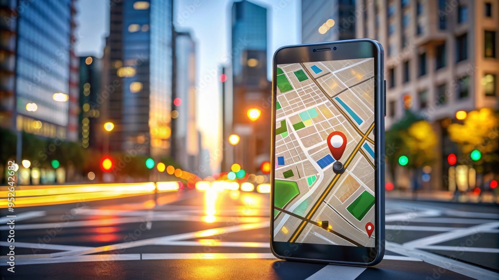 A modern smartphone displaying a GPS navigation app with a map and ...