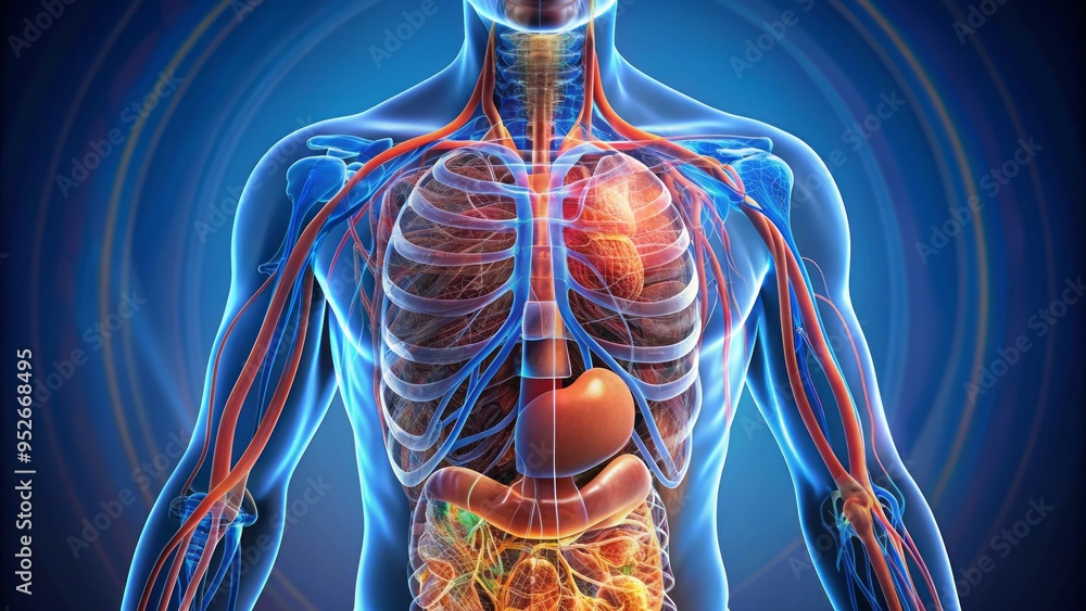 Detailed illustration of the human body's internal organs, showcasing ...