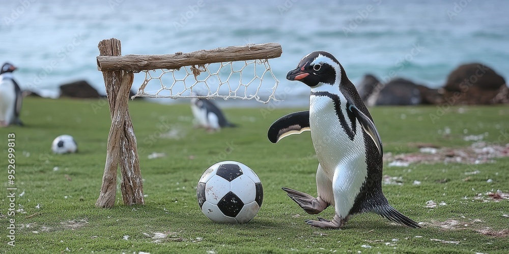 Penguins Playing Soccer on a Seaside Field: A Fun and Unusual Animal ...