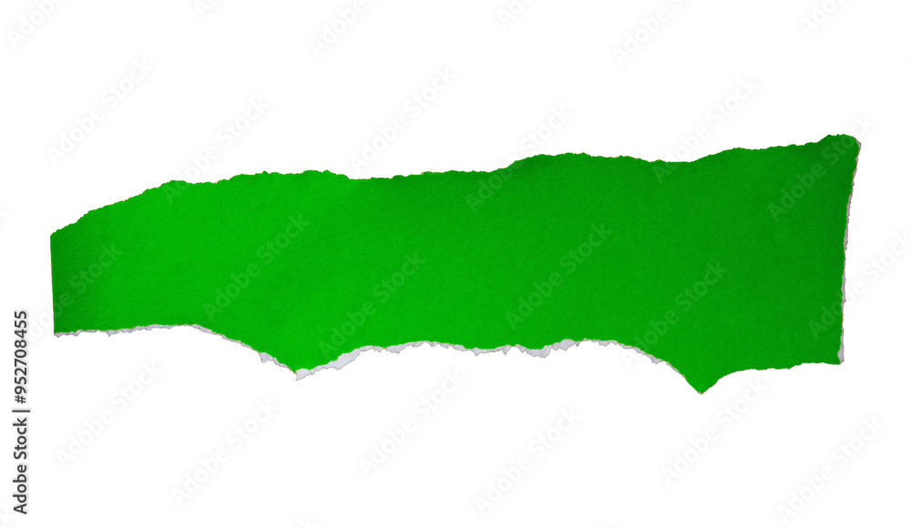 Ripped torn one green paper piece on transparent background, paper cut ...